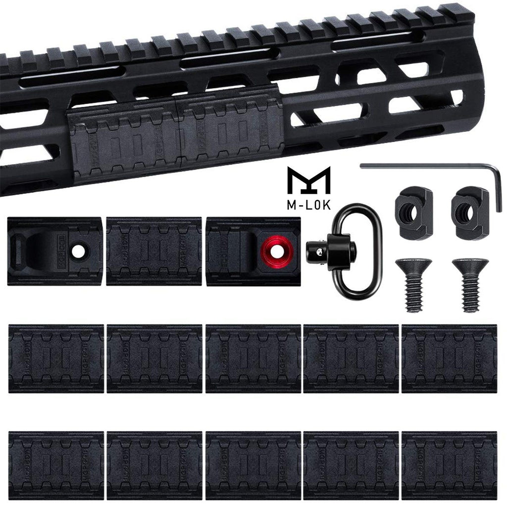 Snap-in M-LOK Rail Panels and M-LOK Hand Stop w/ QD Sling Swivel Adapt ...