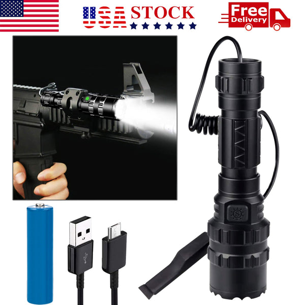 9000lm Tactical Gun Flashlight +Picatinny Rail Mount+Switch for Hunting ...
