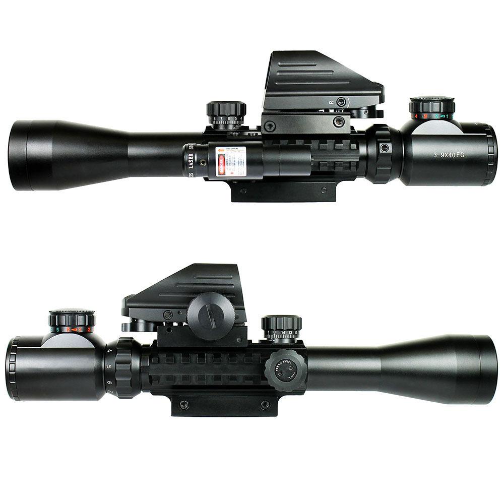 3-9X40 Tactical Rifle Scope with Holographic 4 Reticle Sight & Red Las ...