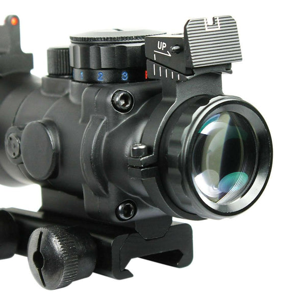 4X32 Prismatic Rifle Scope with Fiber Optic Sight Tri-illuminated BDC ...