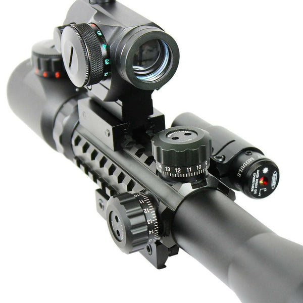 3-9X40 Illuminated Tactical Rifle Scope with Red Laser & Holograph ...