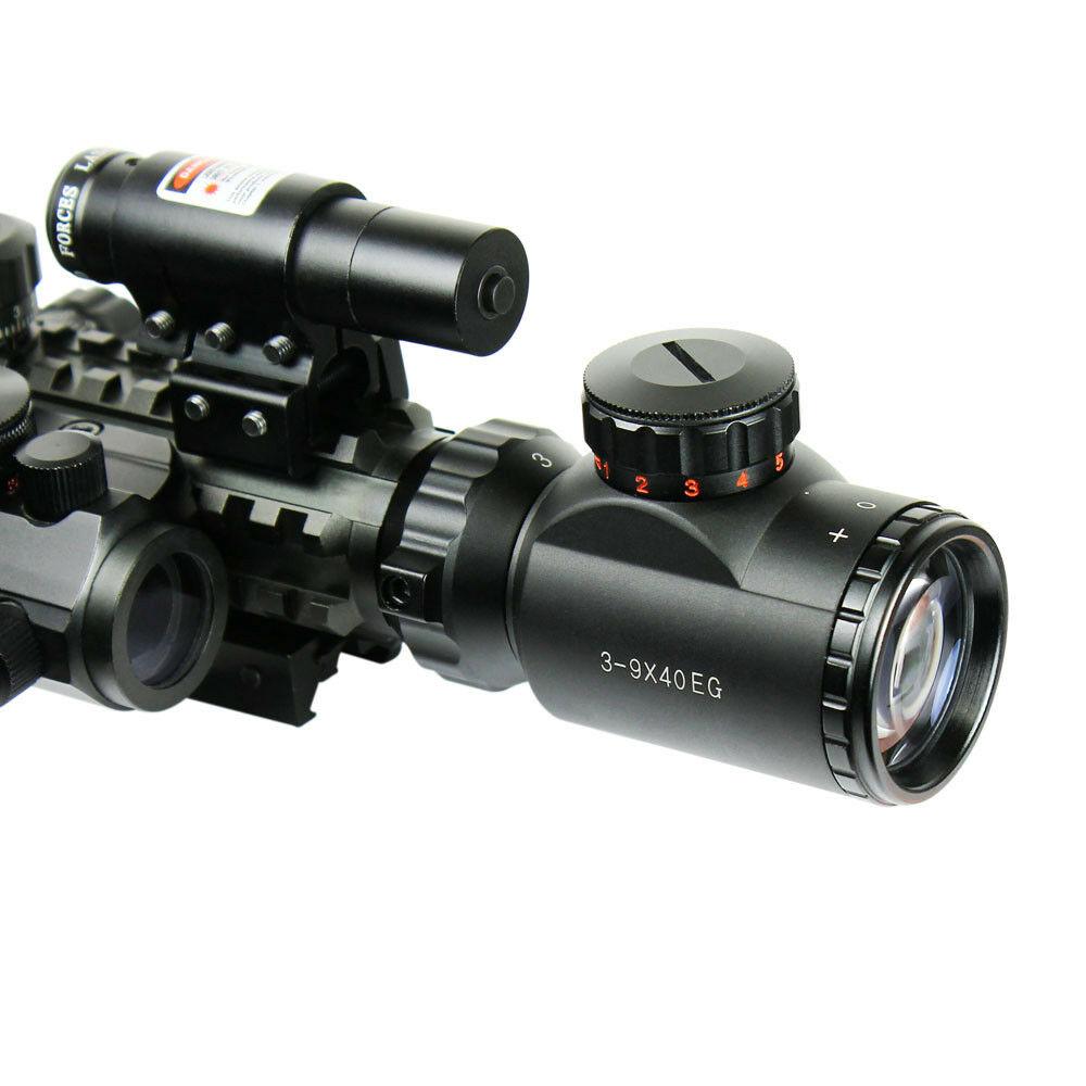 3-9X40 Illuminated Tactical Rifle Scope with Red Laser & Holograph ...