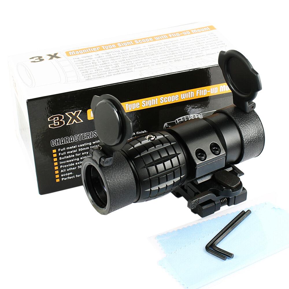 3X Magnifier Scope with FTS Flip to Side Mount Fits Holographic and Re ...