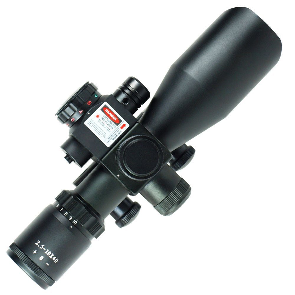 2.5-10x40 Rifle Scope Mil-dot Illuminated Red Laser 20/11mm Rail Mounts ...